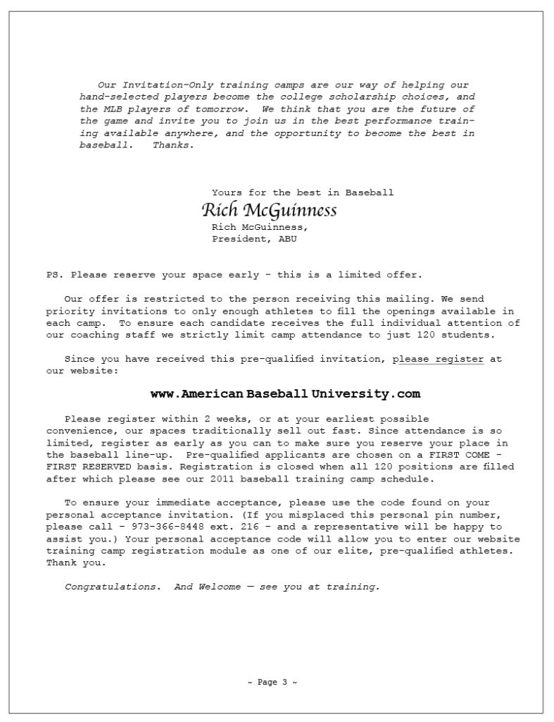 Direct Mail Package—Sample Letter - Jeffrey Dobkin
