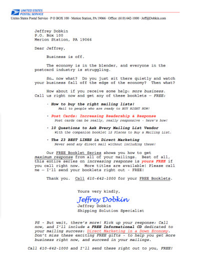 Direct Mail Letter Samples - Jeffrey Dobkin